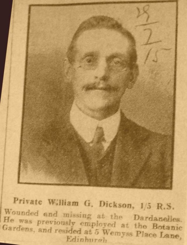 In memory of Private William Gordon Dickson (1871-1915) – Botanics Stories